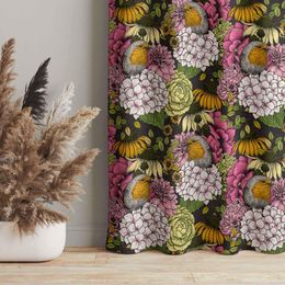 Bilderwelten Vorhang Rotkehlchen mit Blumen - blickdichte Gardine Blumen Floral Botanik Tropical Illustration Muster Tiere Wohnzimmer Schlafzimmer Küche Bad