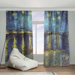 Vorhang Vincent van Gogh - Sternennacht über der Rhône - blickdichte Gardine Kunstdruck Himmel Wohnzimmer Schlafzimmer Küche Bad Badezimmer Blau