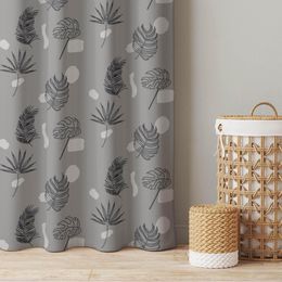 Vorhang Tropische Blätter Muster - Grau - blickdichte Gardine Botanik Tropical Muster Wohnzimmer Schlafzimmer Küche Bad Badezimmer Grau