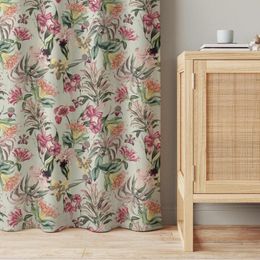 Vorhang Tropische Blumen vor Mint - blickdichte Gardine Botanik Tropical Muster Wohnzimmer Schlafzimmer Küche Bad Badezimmer Blau