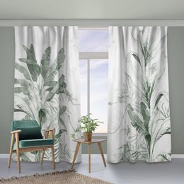 Vorhang Tropische Palmen und Blätter - blickdichte Gardine Aquarell Botanik Tropical Kunstdruck Natur Wohnzimmer Schlafzimmer Küche Bad Badezimmer