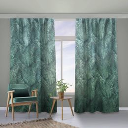 Vorhang Tropische Palmenblätter auf Türkisverlauf - blickdichte Gardine Botanik Tropical Wohnzimmer Schlafzimmer Küche Bad Badezimmer Grün