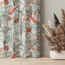 Vorhang Tigerlilie und Kraniche in Botanik - blickdichte Gardine Botanik Tropical Kunstdruck Wohnzimmer Schlafzimmer Küche Bad Badezimmer Türkis