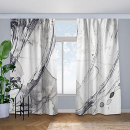 Vorhang Sonar Schwarz Weiß I - blickdichte Gardine Abstrakt Kunstdruck Schwarz-Weiß Wohnzimmer Schlafzimmer Küche Bad Badezimmer Jugendzimmer