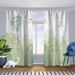 Vorhang Wald mit Häusern und Tieren - blickdichte Gardine Illustration Kinder Tiere Kinderzimmer Baby Babyzimmer Mädchen Mädchenzimmer Jungen