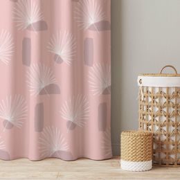 Vorhang Zwergpalmen Bl&auml;tter - Blasses Pink - blickdichte Gardine Muster Blumen Floral Wohnzimmer Schlafzimmer K&uuml;che Bad Badezimmer Rosa