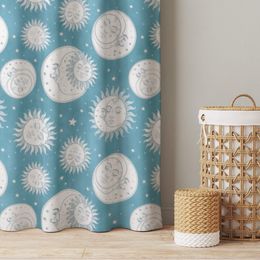 Vorhang Vintage Sonne, Mond und Sterne - blickdichte Gardine Muster Vintage Wohnzimmer Schlafzimmer Küche Bad Badezimmer Blau