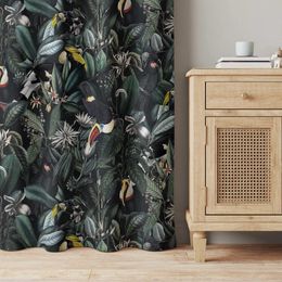 Vorhang Vögel in dunkler Botanik - blickdichte Gardine Botanik Tropical Kunstdruck Wohnzimmer Schlafzimmer Küche Bad Badezimmer Schwarz
