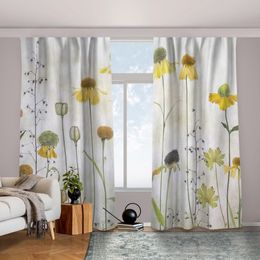 Vorhang Zarte Helenium Bl&uuml;ten - blickdichte Gardine Botanik Tropical Fotomontage Wohnzimmer Schlafzimmer K&uuml;che Bad Badezimmer Beige