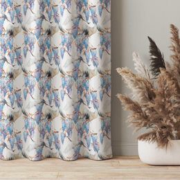 Vorhang Kraniche mit blauen Blumen - blickdichte Gardine Blumen Floral Botanik Tropical Illustration Tiere Wohnzimmer Schlafzimmer K&uuml;che Bad