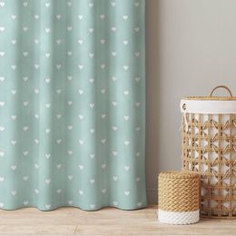 Vorhang No.YK60 Wei&szlig;e Herzen auf Mint - blickdichte Gardine Illustration Muster Kinderzimmer Baby Babyzimmer M&auml;dchen M&auml;dchenzimmer Jungen