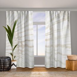Bilderwelten Vorhang Muschel Silhouette auf Leinen - blickdichte Gardine Kunstdruck Wohnzimmer Schlafzimmer Küche Bad Badezimmer Beige