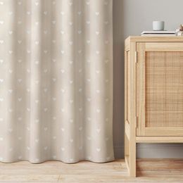 Vorhang No.YK58 Wei&szlig;e Herzen auf Creme - blickdichte Gardine Illustration Muster Kinderzimmer Baby Babyzimmer M&auml;dchen M&auml;dchenzimmer Jungen