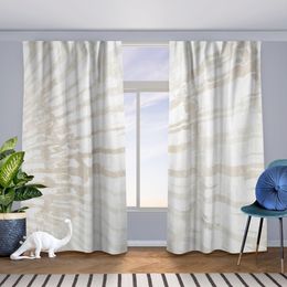 Vorhang Muschel Silhouette auf Leinen - blickdichte Gardine Kunstdruck Wohnzimmer Schlafzimmer Küche Bad Badezimmer Beige