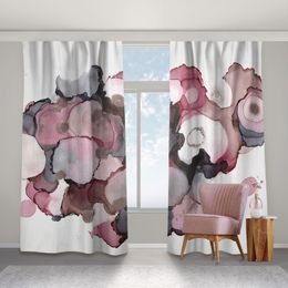 Bilderwelten Vorhang Pink-Beige Tropfen mit Ros&eacute;gold - blickdichte Gardine Abstrakt Aquarell Kunstdruck Muster Wohnzimmer Schlafzimmer K&uuml;che Bad Badezimmer Rosa