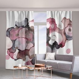 Vorhang Pink-Beige Tropfen mit Ros&eacute;gold - blickdichte Gardine Abstrakt Aquarell Kunstdruck Muster Wohnzimmer Schlafzimmer K&uuml;che Bad Badezimmer Rosa