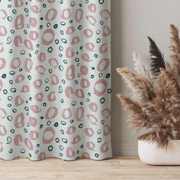 Vorhang Pinsel Kreis Muster - Altrosa und Dunkle Jade - blickdichte Gardine Muster Blumen Floral Wohnzimmer Schlafzimmer Küche Bad Badezimmer Blau