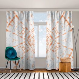 Bilderwelten Vorhang Rote Sonne mit Blau - Batik - blickdichte Gardine Aquarell Kunstdruck Wohnzimmer Schlafzimmer Küche Bad Badezimmer Jugendzimmer Orange