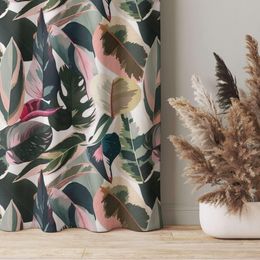 Vorhang Pinke Tropen Muster - blickdichte Gardine Botanik Tropical Muster Wohnzimmer Schlafzimmer Küche Bad Badezimmer Grün