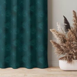Vorhang Pfingstrosen und Mohn - Dunkle Jade - blickdichte Gardine Muster Blumen Floral Wohnzimmer Schlafzimmer K&uuml;che Bad Badezimmer Petrol
