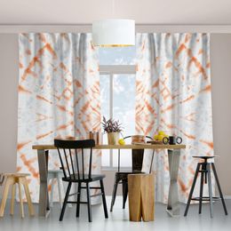 Vorhang Rote Sonne mit Blau - Batik - blickdichte Gardine Aquarell Kunstdruck Wohnzimmer Schlafzimmer Küche Bad Badezimmer Jugendzimmer Orange