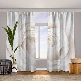 Vorhang Pretty White Rose - blickdichte Gardine Blumen Floral Landhausstil Wohnzimmer Schlafzimmer Küche Bad Badezimmer Weiß