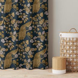 Vorhang Pfauengarten um Mitternacht - blickdichte Gardine Blumen Floral Illustration Muster Tiere Wohnzimmer Schlafzimmer K&uuml;che Bad Badezimmer Bunt