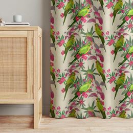 Bilderwelten Vorhang Papageien und Blumen - blickdichte Gardine Wald B&auml;ume Blumen Floral Botanik Tropical Illustration Muster Wohnzimmer Schlafzimmer K&uuml;che Bad