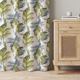 Vorhang Palmblätter in Grün und Blau - blickdichte Gardine Botanik Tropical Illustration Muster Wohnzimmer Schlafzimmer Küche Bad Badezimmer Grün