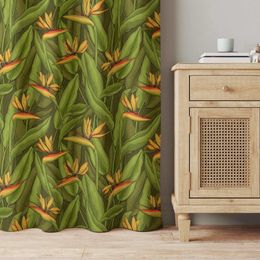 Vorhang Paradiesvogelblume - blickdichte Gardine Botanik Tropical Illustration Muster Wohnzimmer Schlafzimmer Küche Bad Badezimmer Grün