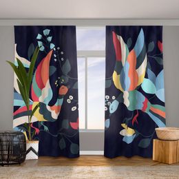 Bilderwelten Vorhang Bunte V&ouml;gel Illustration - blickdichte Gardine Blumen Floral Illustration Tiere Wohnzimmer Schlafzimmer K&uuml;che Bad Badezimmer Jugendzimmer Bunt
