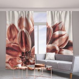 Vorhang Dahlie in Kupfergold - blickdichte Gardine Blumen Floral Wohnzimmer Schlafzimmer Küche Bad Badezimmer Jugendzimmer Rot