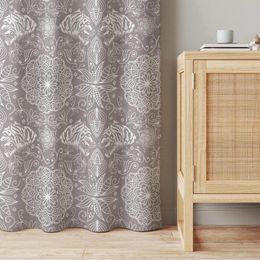 Vorhang Boho Tiger Muster mit Mandala in Warmgrau - blickdichte Gardine Illustration Muster Vintage Tiere Wohnzimmer Schlafzimmer K&uuml;che Bad