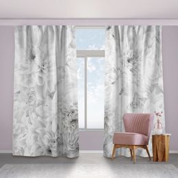 Vorhang Dahlien Blumenmeer Schwarz-Weiß - blickdichte Gardine Blumen Floral Landhausstil Schwarz-Weiß Wohnzimmer Schlafzimmer Küche Bad Badezimmer