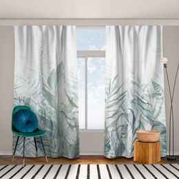 Bilderwelten Vorhang Botanik - Tropische Bl&auml;tter Gr&uuml;n - blickdichte Gardine Aquarell Botanik Tropical Kunstdruck Wohnzimmer Schlafzimmer K&uuml;che Bad Badezimmer Gr&uuml;n