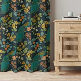 Vorhang Bunter Pfauengarten - blickdichte Gardine Blumen Floral Illustration Muster Tiere Wohnzimmer Schlafzimmer K&uuml;che Bad Badezimmer Beige