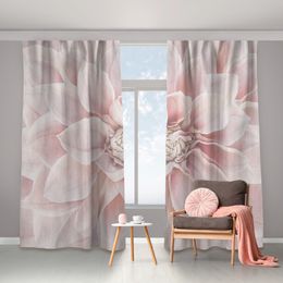 Vorhang Dahlie in Puderrosa - blickdichte Gardine Blumen Floral Wohnzimmer Schlafzimmer Küche Bad Badezimmer Jugendzimmer Rosa