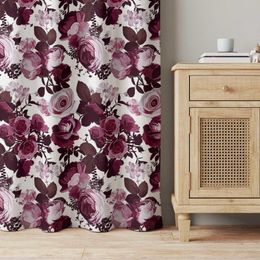 Vorhang Bordeaux Rosen mit braunen Blättern - blickdichte Gardine Landhausstil Muster Blumen Floral Wohnzimmer Schlafzimmer Küche Bad Badezimmer Rot