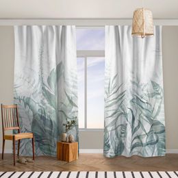 Vorhang Botanik - Tropische Bl&auml;tter Gr&uuml;n - blickdichte Gardine Aquarell Botanik Tropical Kunstdruck Wohnzimmer Schlafzimmer K&uuml;che Bad Badezimmer Gr&uuml;n
