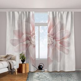 Vorhang Dahlie Blume Pastell Weiß Rosa - blickdichte Gardine Blumen Floral Wohnzimmer Schlafzimmer Küche Bad Badezimmer Jugendzimmer Beige