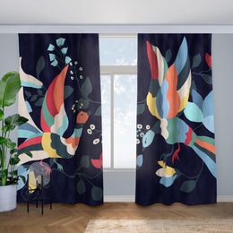 Vorhang Bunte V&ouml;gel Illustration - blickdichte Gardine Blumen Floral Illustration Tiere Wohnzimmer Schlafzimmer K&uuml;che Bad Badezimmer Jugendzimmer Bunt