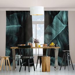 Vorhang Dschungel Blätter Dunkelgrün - blickdichte Gardine Botanik Tropical Wohnzimmer Schlafzimmer Küche Bad Badezimmer Grün