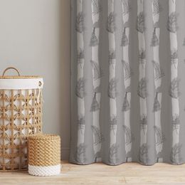 Bilderwelten Vorhang Farn Illustration mit Streifen - Grau - blickdichte Gardine Muster Wohnzimmer Schlafzimmer Küche Bad Badezimmer Grau