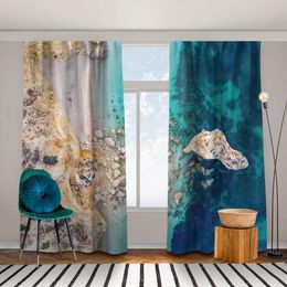 Bilderwelten Vorhang nach Ma&szlig; blickdicht Verdunkelung Strand Motiv t&uuml;rkis - Draufsicht K&uuml;stenlandschaft - Landschaft Wohnzimmer Schlafzimmer