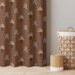 Vorhang Farn Blätter mit Punkten - Rehbraun - blickdichte Gardine Muster Blumen Floral Wohnzimmer Schlafzimmer Küche Bad Badezimmer Braun