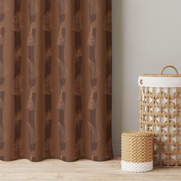 Vorhang Farn Illustration mit Streifen - Rehbraun - blickdichte Gardine Muster Wohnzimmer Schlafzimmer Küche Bad Badezimmer Braun
