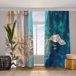 Vorhang Draufsicht Küstenlandschaft - blickdichte Gardine Natur Strand Wohnzimmer Schlafzimmer Küche Bad Badezimmer Türkis