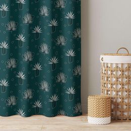 Vorhang Farn Blätter mit Punkten - Dunkle Jade - blickdichte Gardine Muster Blumen Floral Wohnzimmer Schlafzimmer Küche Bad Badezimmer Petrol