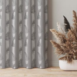 Vorhang Farn Illustration mit Streifen - Grau - blickdichte Gardine Muster Wohnzimmer Schlafzimmer Küche Bad Badezimmer Grau