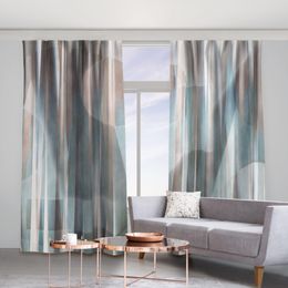 Vorhang Geometrische Formen in Kupfer und Blau